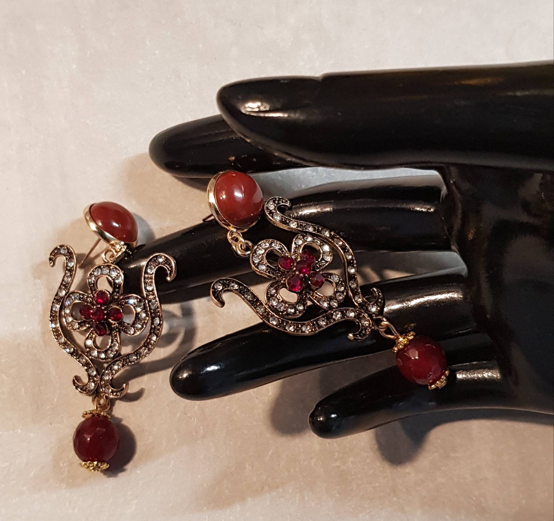 Boucles d'oreilles original rouge doré bordeaux - Etsy France