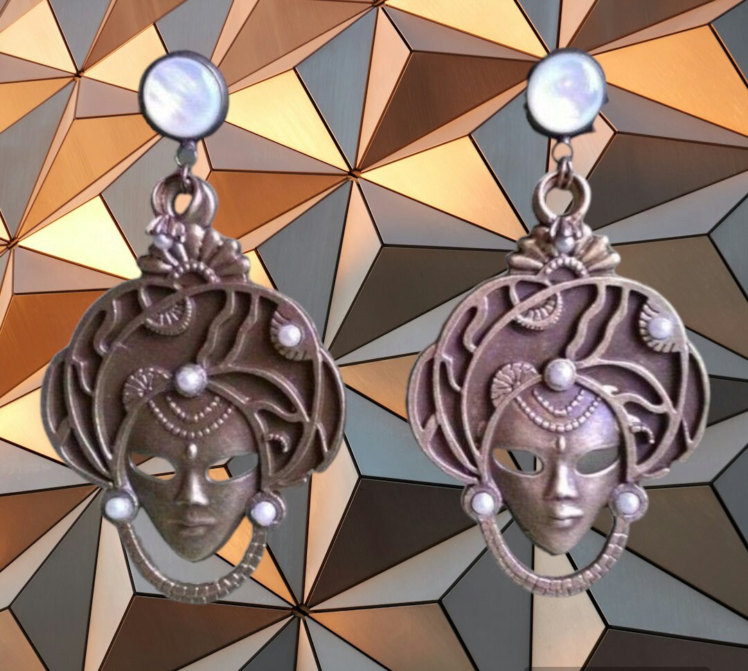 Earrings, Art Deco, Face, Mask, Pearls, Mother-of-pearl, Surreal ...