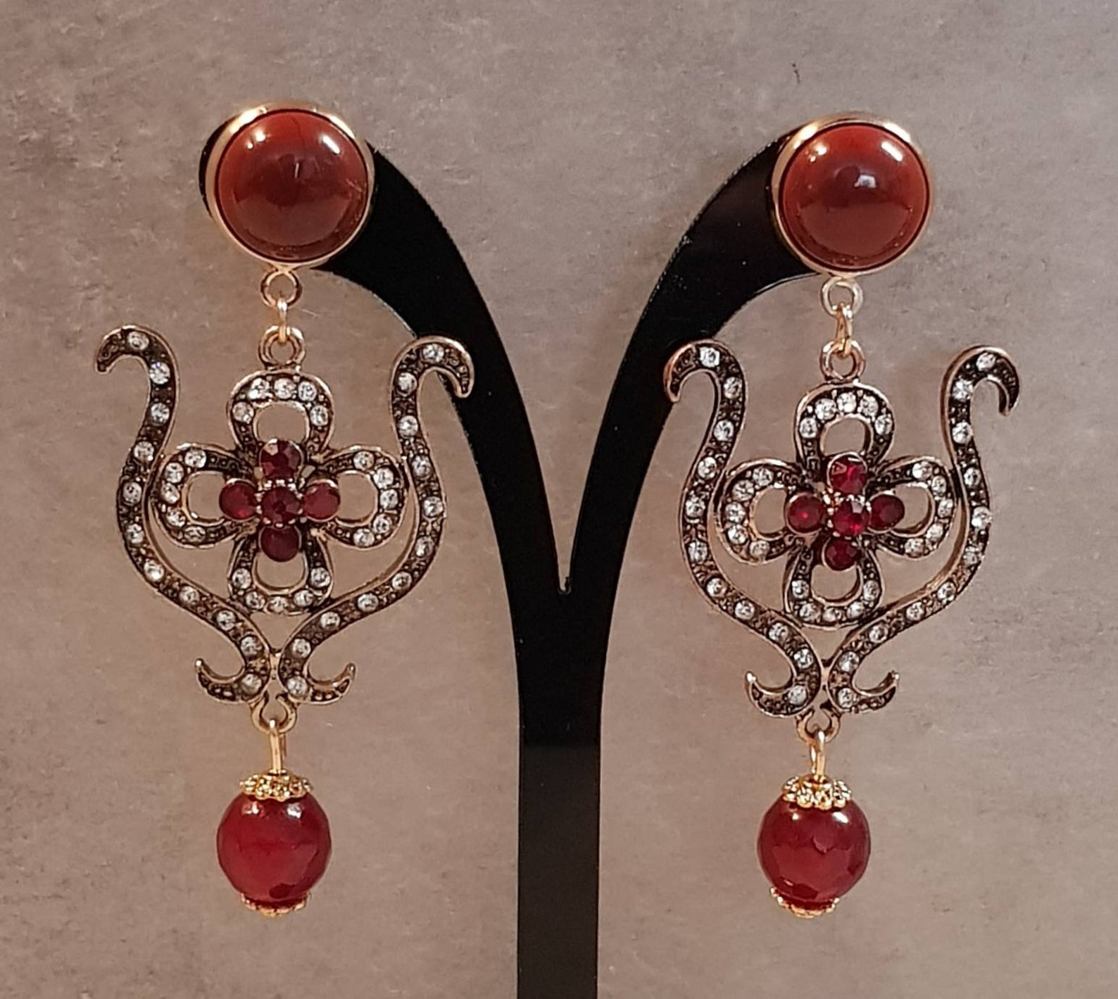 Boucles d'oreilles original rouge doré bordeaux - Etsy France