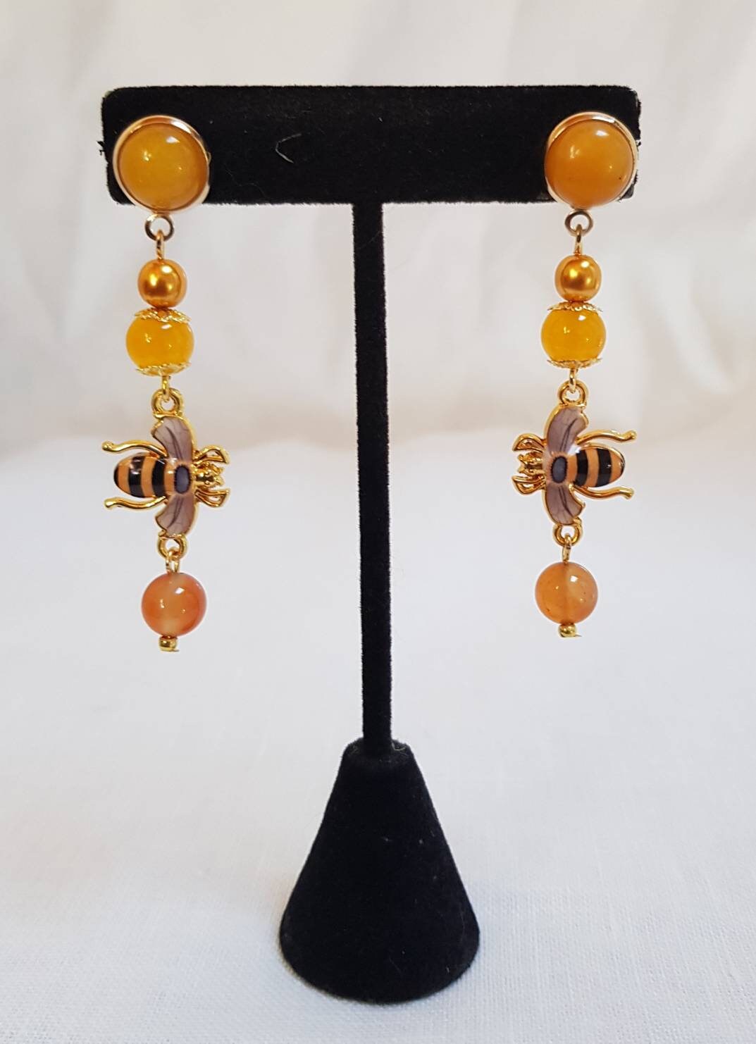 Earrings Bees Original Golden Yellow Black Nature - Etsy UK