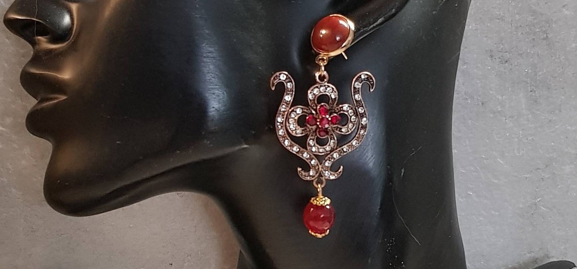 Boucles d'oreilles original rouge doré bordeaux - Etsy France
