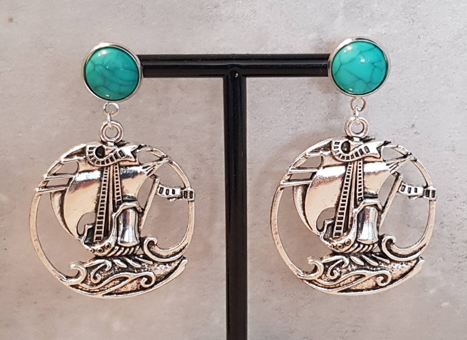 Earrings Original Boat Navy Sea Sailor Silver Green - Etsy UK
