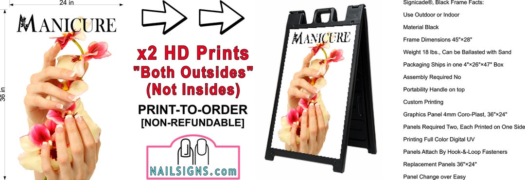 Manicure A-frame SIGNS SIGNICADE BLACK 36" X 24" 11, 12, 13, 14, 15, 16 ...