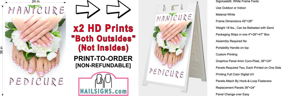 Pedicure & Manicure A-frame SIGNS SIGNICADE White 36" X 24" 11, 14, 15 ...
