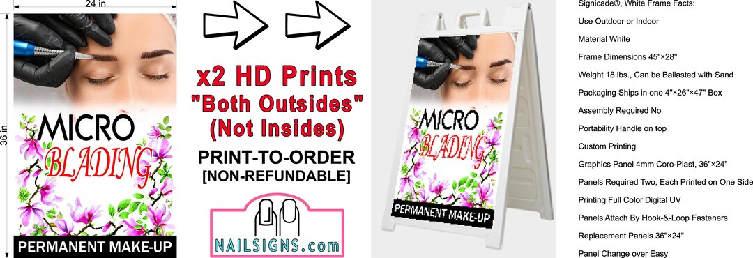 Microblading A-frame SIGNS SIGNICADE White 36" X 24" 11, 12, 13, 14, 15 ...