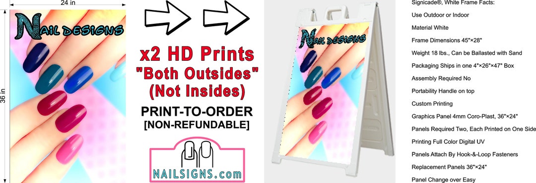 Nail Designs A-frame SIGNS SIGNICADE White 36" X 24" 01, 02, 03, 04, 05 ...