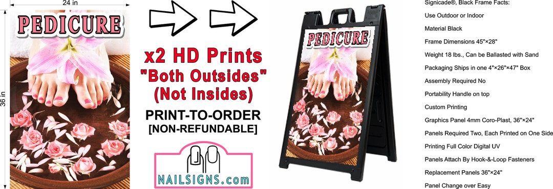 Pedicure A-frame SIGNS SIGNICADE BLACK 36" X 24" 11, 12 ,13 ,15, 16, 19 ...