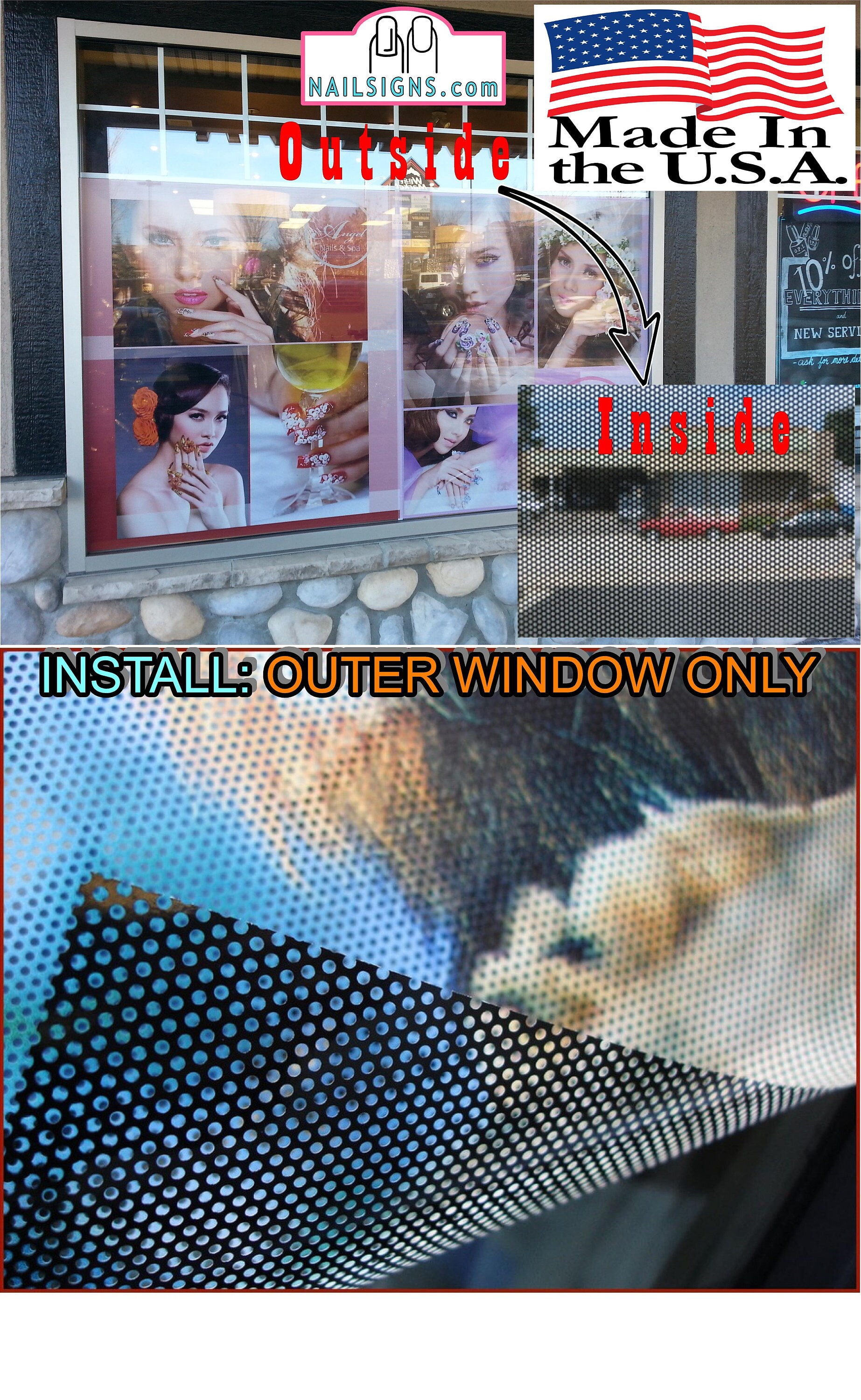 Massage 14 Perforated Mesh One Way Vision Window See Through Sign Salon ...