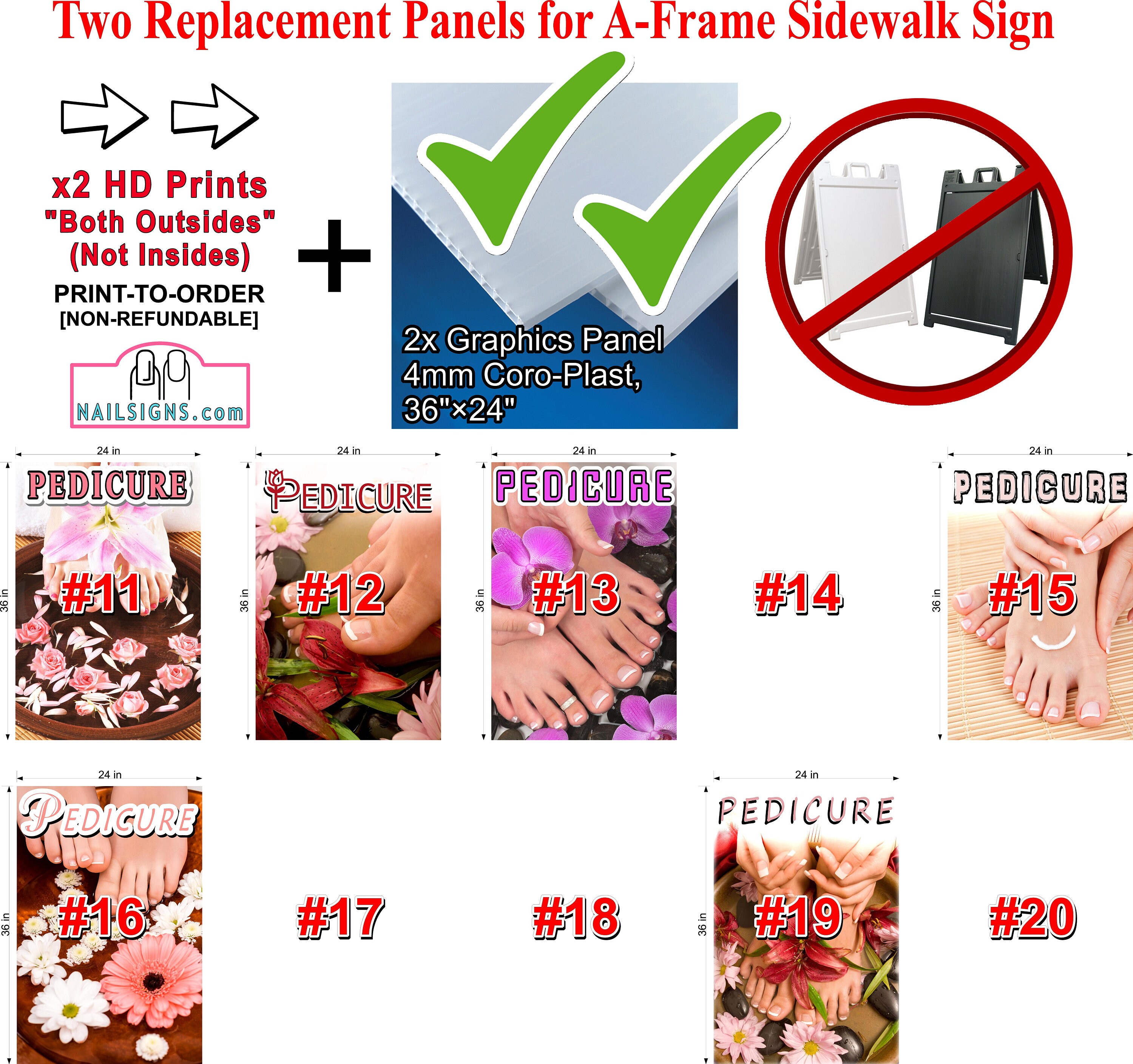 Pedicure A-frame SIGNS SIGNICADE BLACK 36" X 24" 11, 12 ,13 ,15, 16, 19 ...
