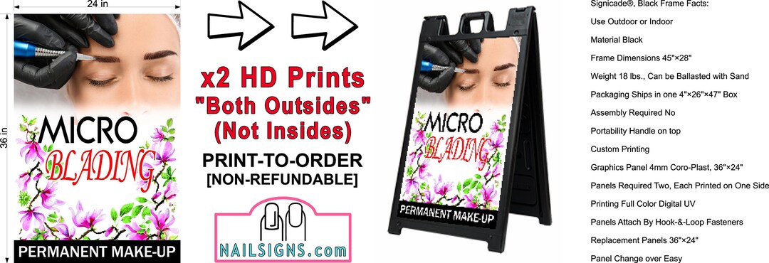 Microblading A-frame SIGNS SIGNICADE BLACK 36" X 24" 11, 12, 13, 14, 15 ...