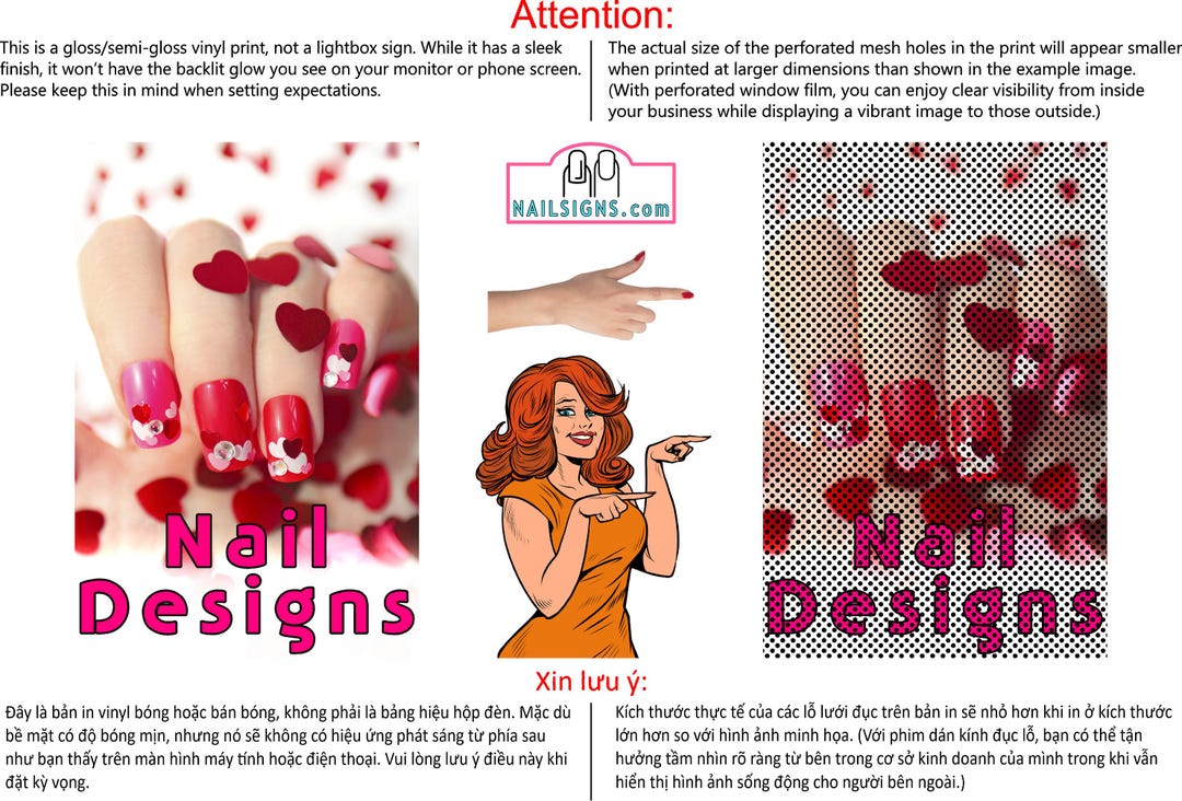 Nail Design 09 Perforated Mesh One Way Vision Window Sign See-through ...