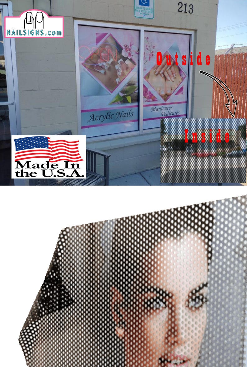 Salon 72 Perforated Mesh One Way Vision Window Vinyl See-through Sign ...