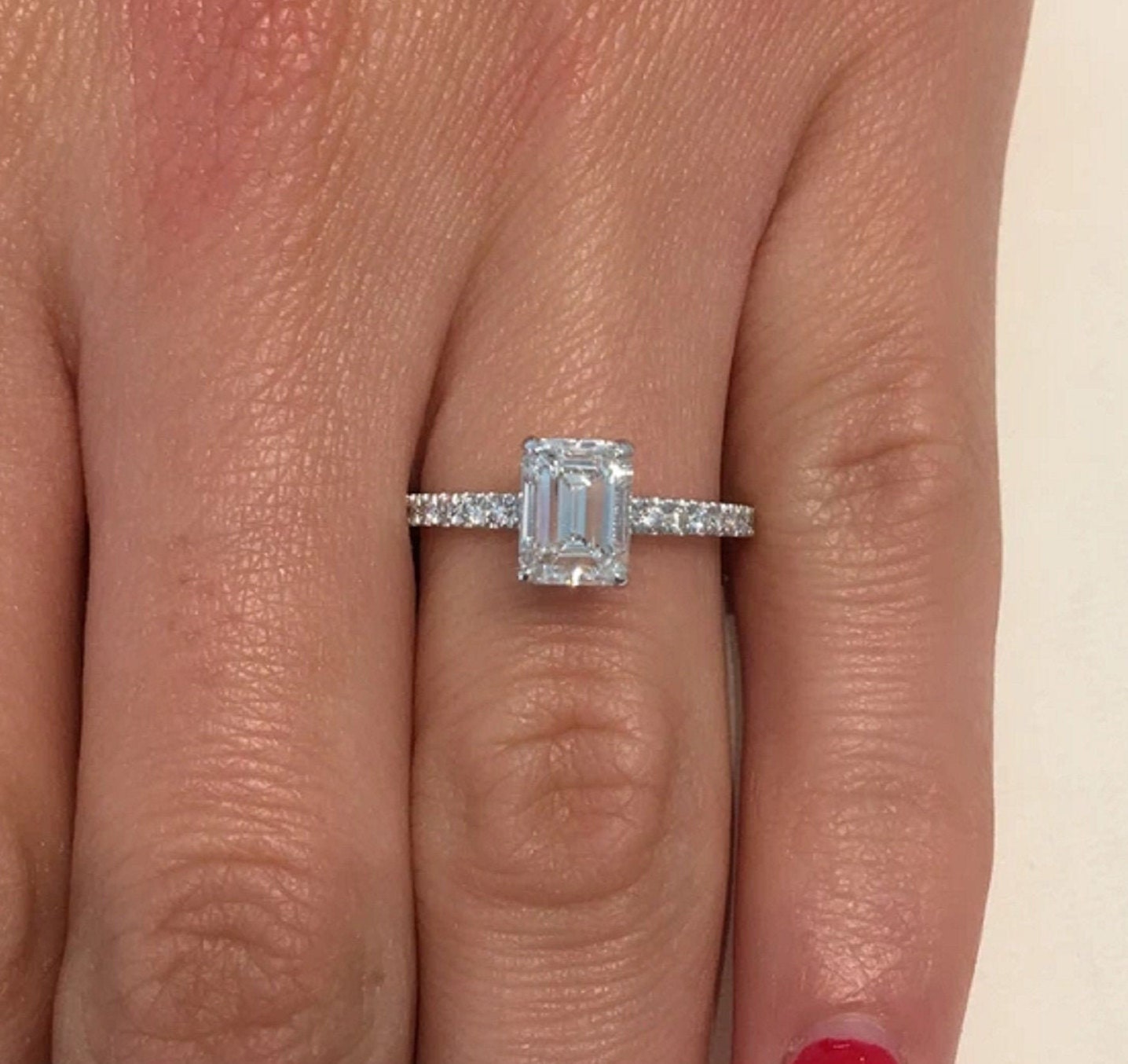 1 50 Ct Emerald Cut Diamond Engagement Ring Hidden Halo Etsy