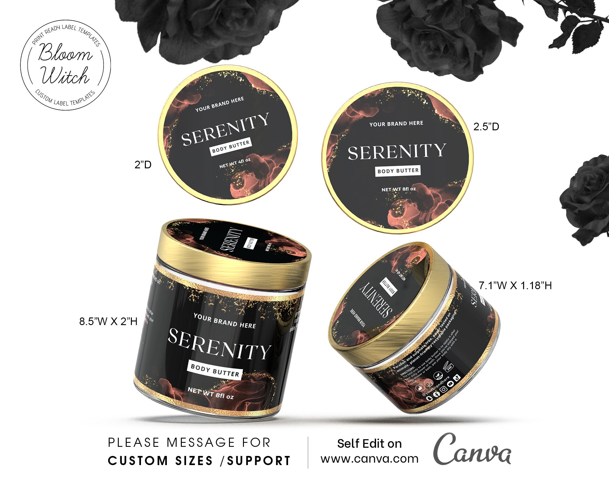 Editable Black Gold Body Butter Labels - Body Butter Label Templates ...
