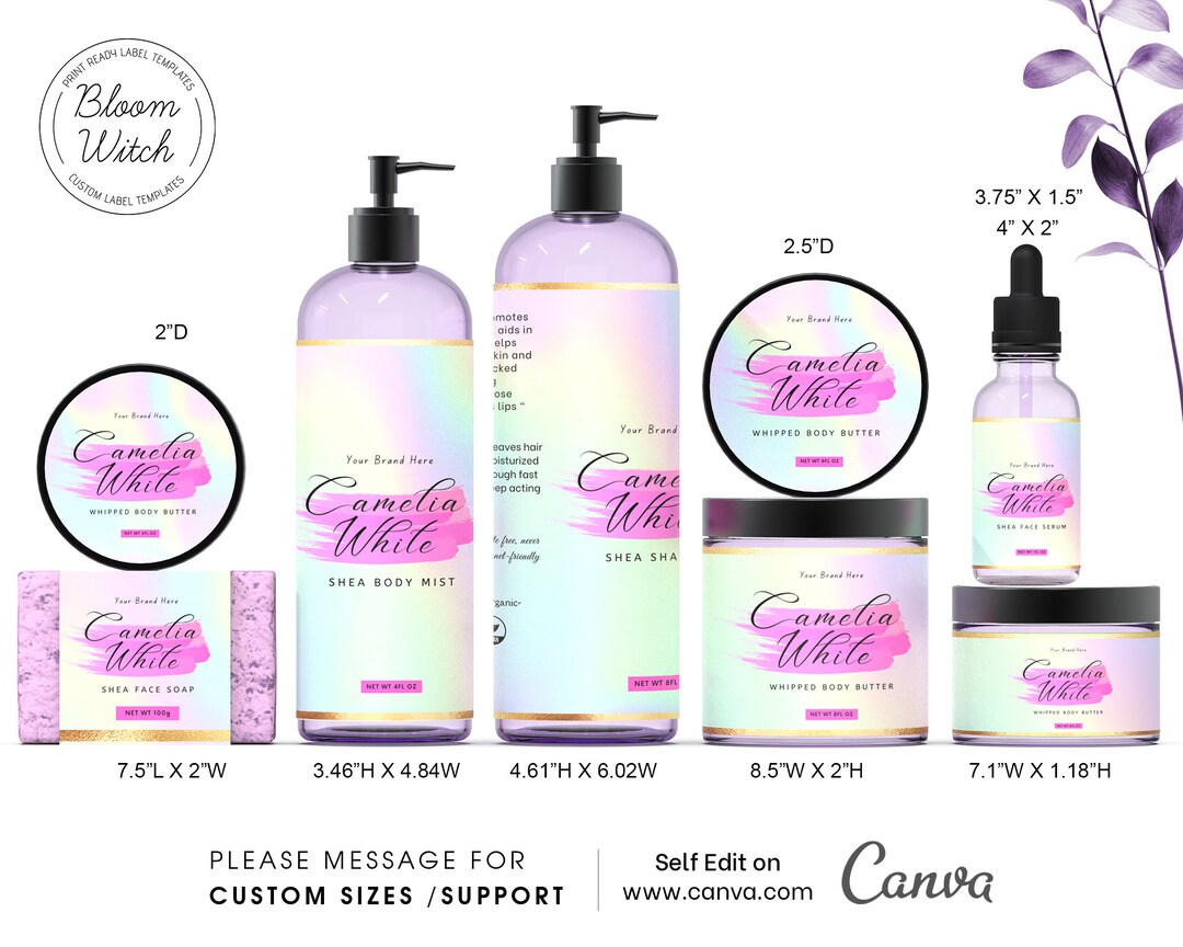 DIY Pink Gold Cosmetic Label Template - Body Butter,dropper Bottle,4oz ...