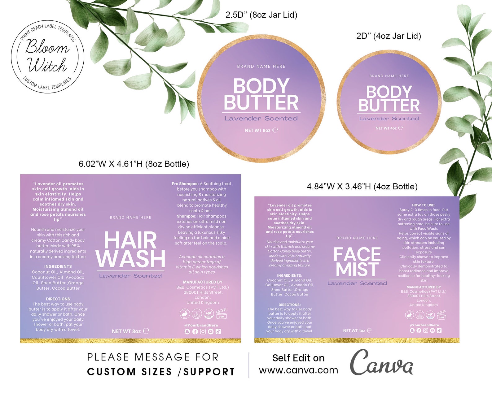 Purple Gold Editable Cosmetic Skincare Label Template Body Butter ...