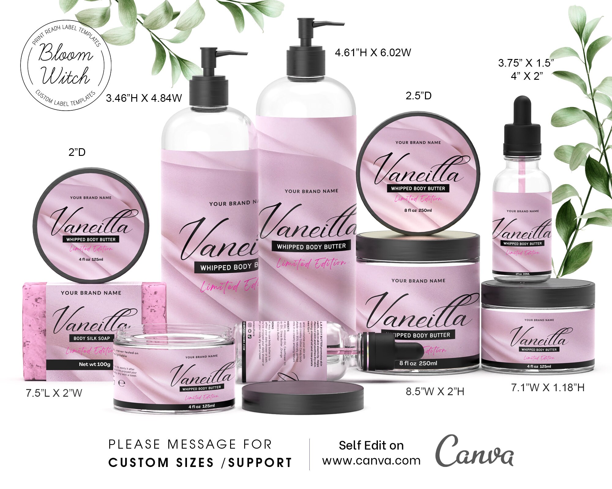Editable Product Label Template DIY Branding Labels, Pink Labels, Body ...
