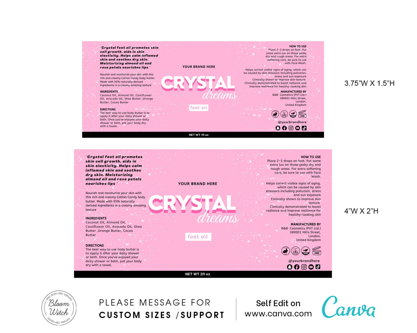 Editable Pink Label Template-body Butter Label, Sugar Scrub, Skincare ...