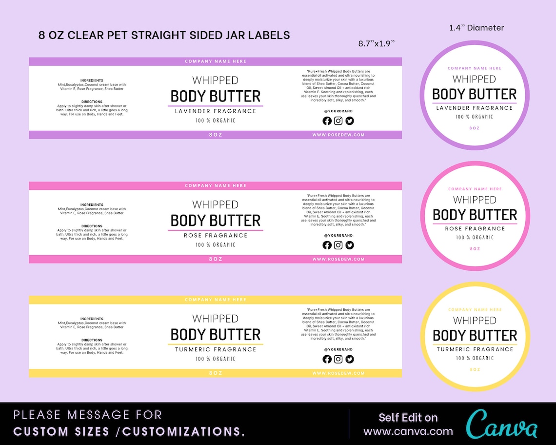 Body Butter DIY Label Template-editable Elegant Body | Etsy