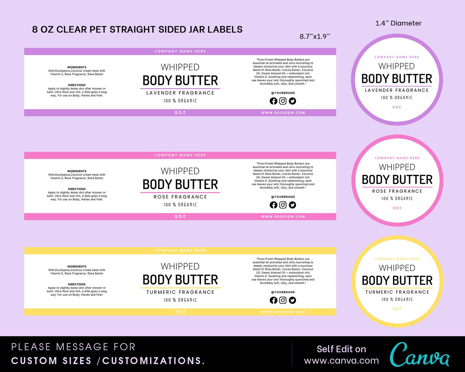 Body Butter DIY Label Template-editable Elegant Body Product,cosmetic ...