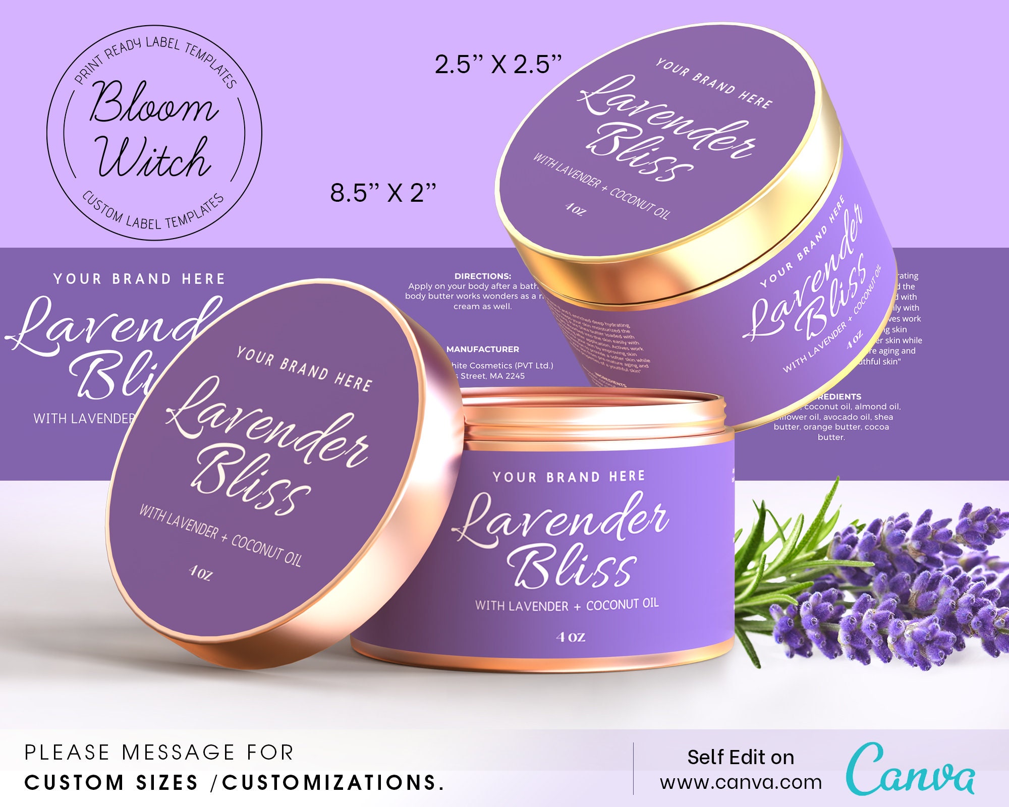 Lavender Body Butter Labels- Lavender Scrub Labels, Shea Butter Label ...