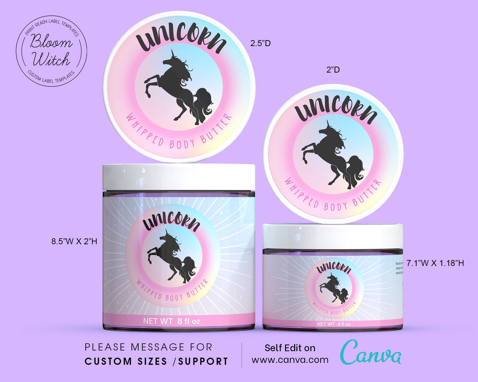 Editable Unicorn Labels - Unicorn Body Butter Label Template Canva ...