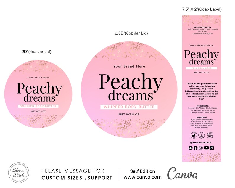 Editable Pink Shea Label Template Body Butter Labels,8oz,4oz,soap ...