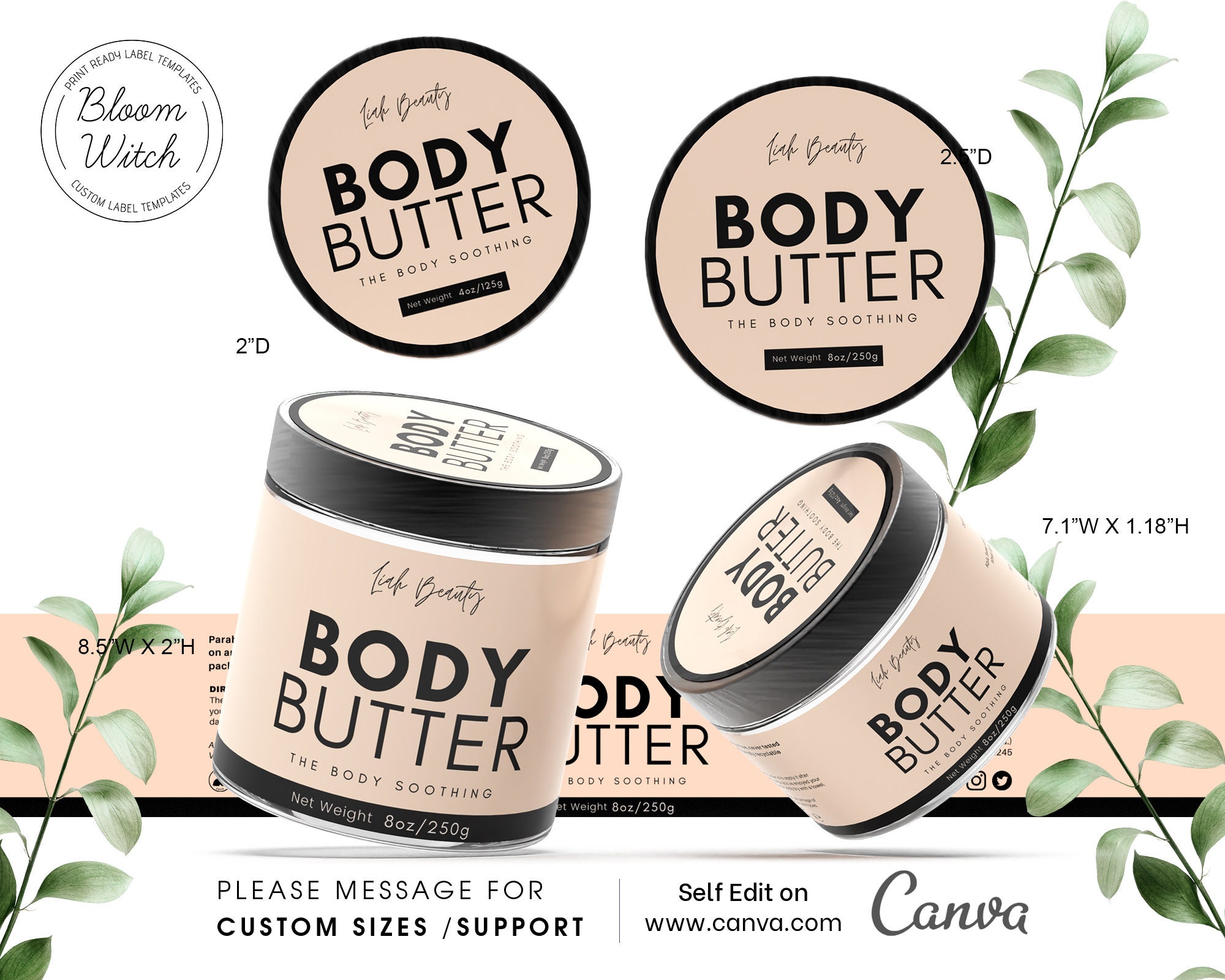 DIY Editable Peach Body Butter Labels - Body Butter Label Templates ...