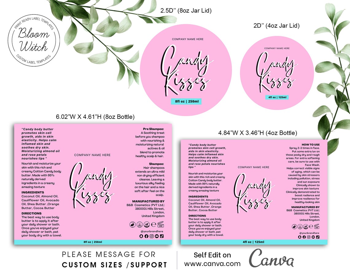 Pink Editable Body Butter Labels - DIY Pink Label Branding, Label ...