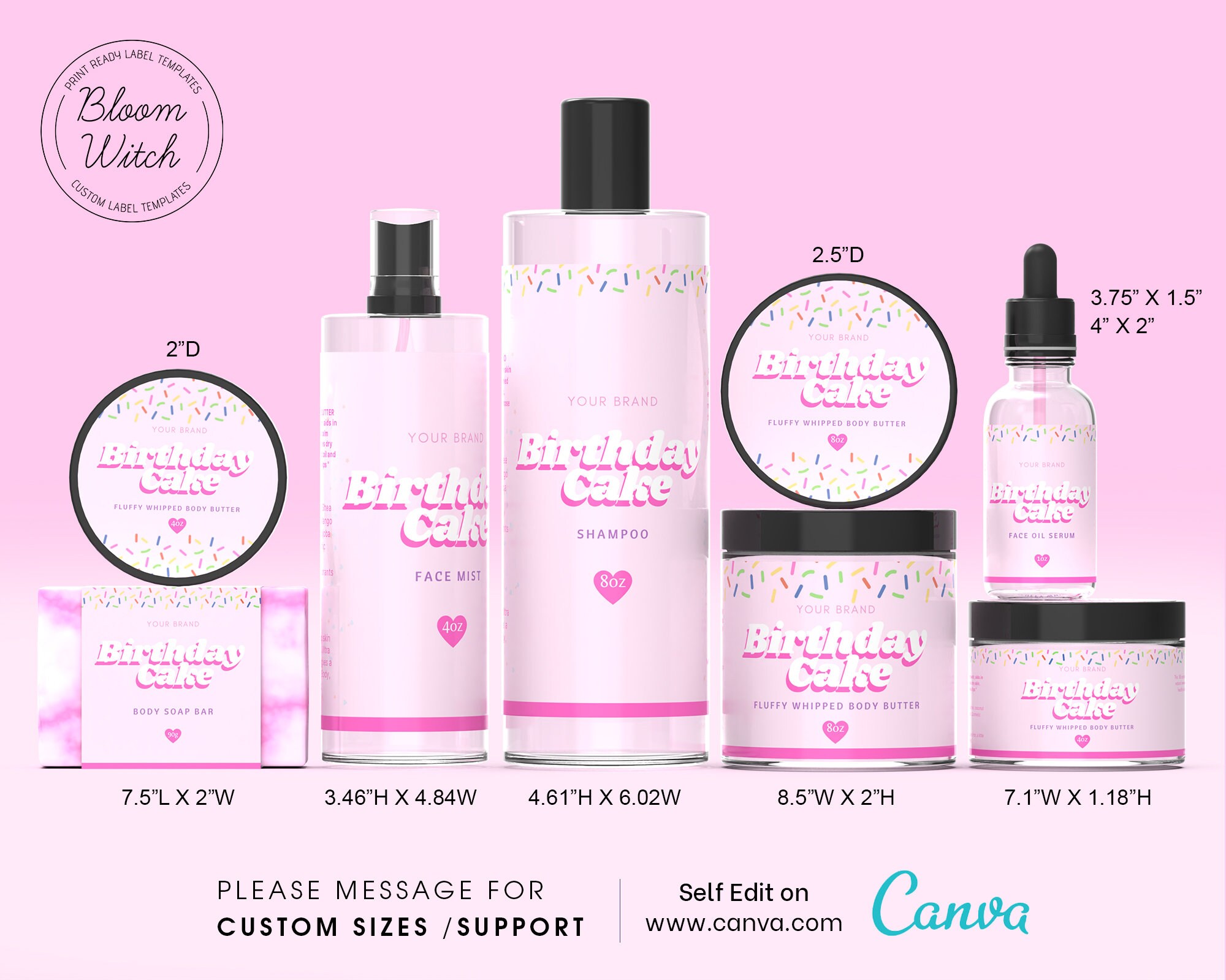 DIY Birthday Cake Skincare Label Templates - Body Butter,cosmetic ...