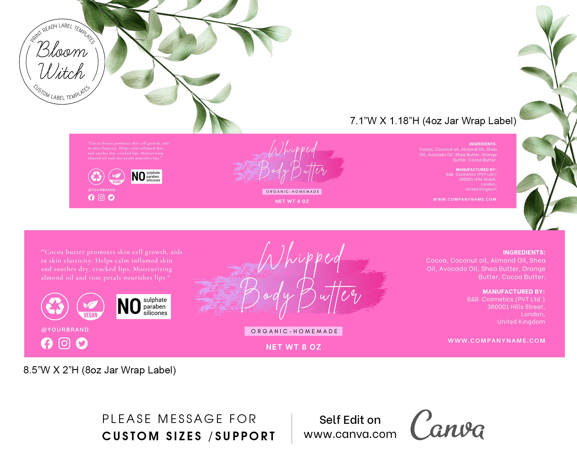 Editable Pink Cosmetic Label Template Body Butter Dropper - Etsy