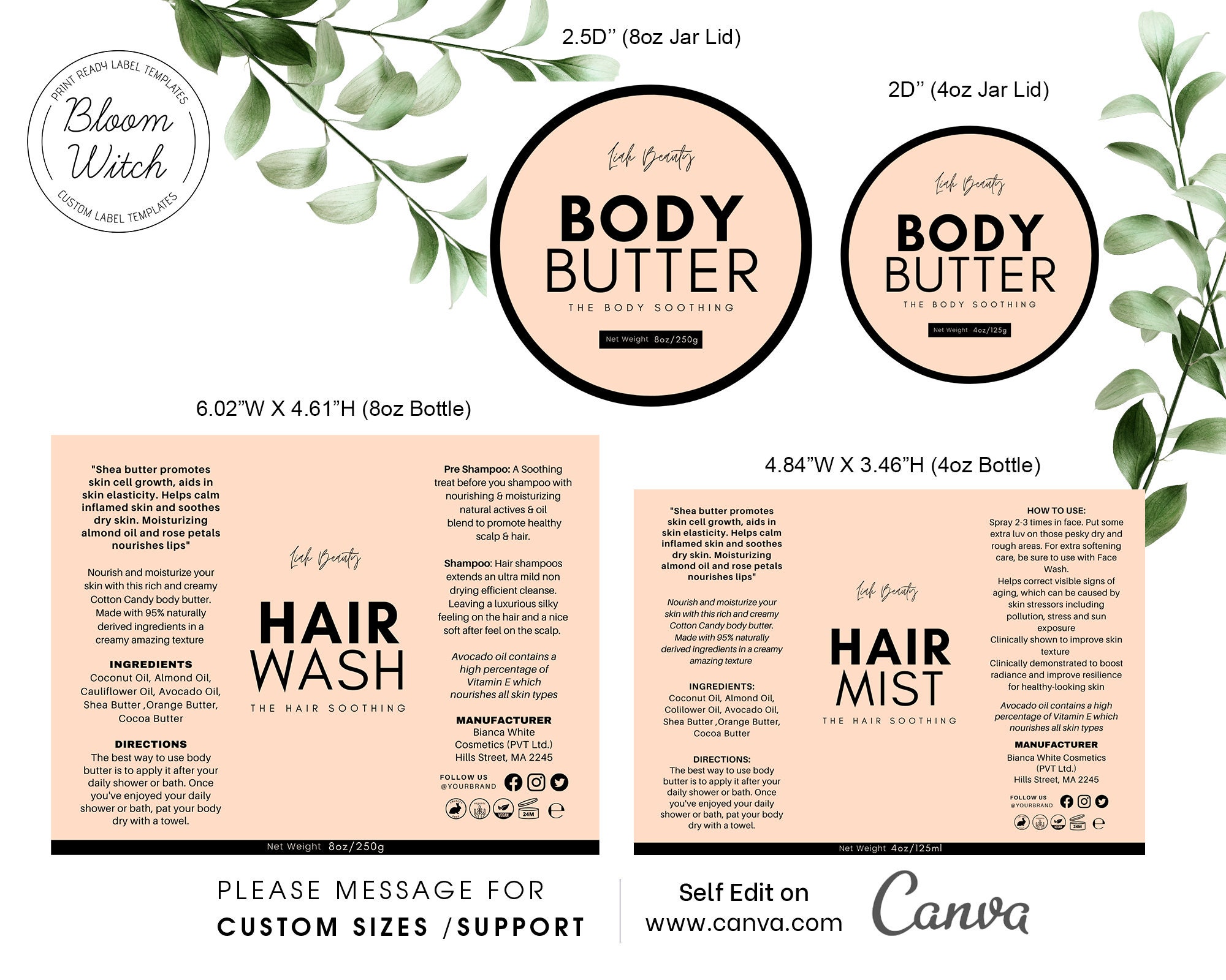 DIY Editable Peach Body Butter Labels - Body Butter Label Templates ...