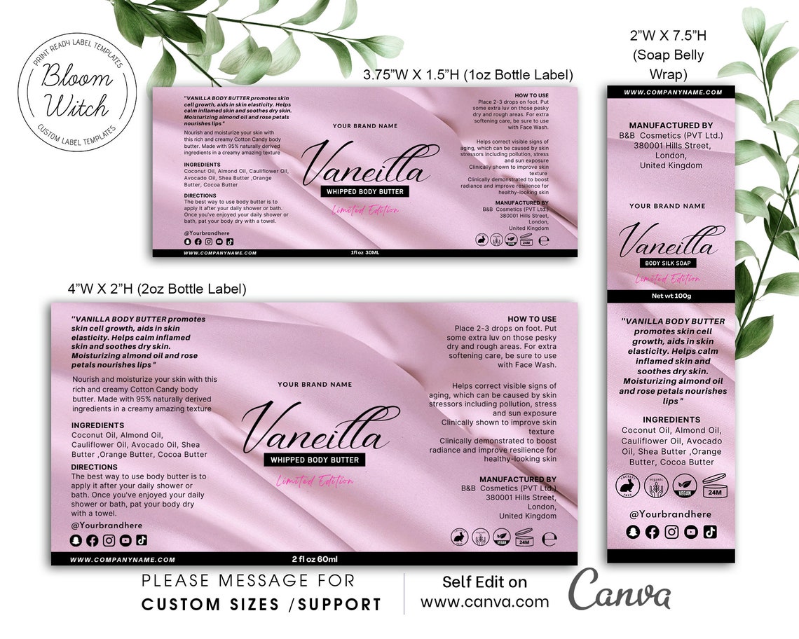 Editable Product Label Template DIY Branding Labels Pink - Etsy