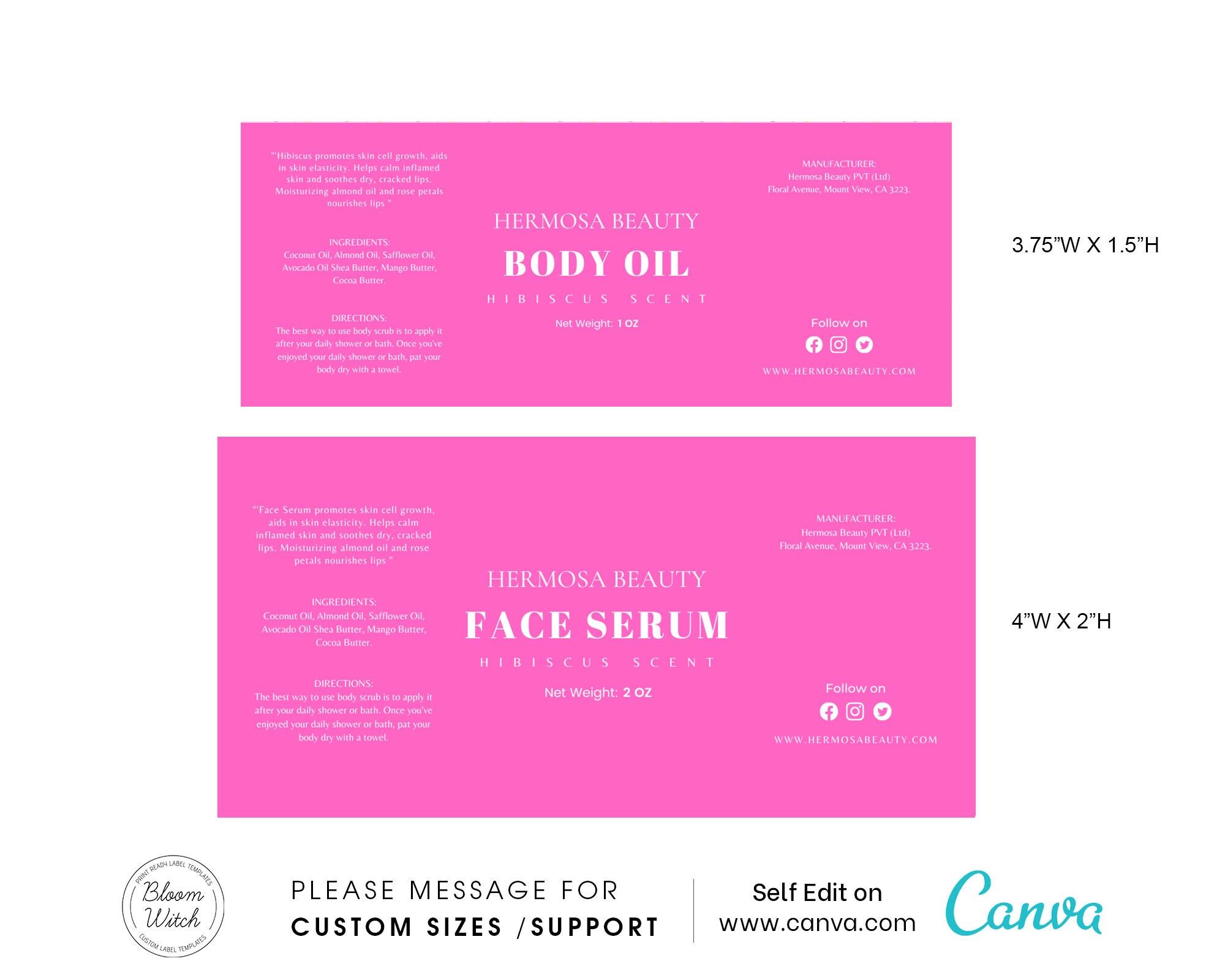 Luxury Skincare Label Templates Pink Body Butter Labels, Pink Labels ...