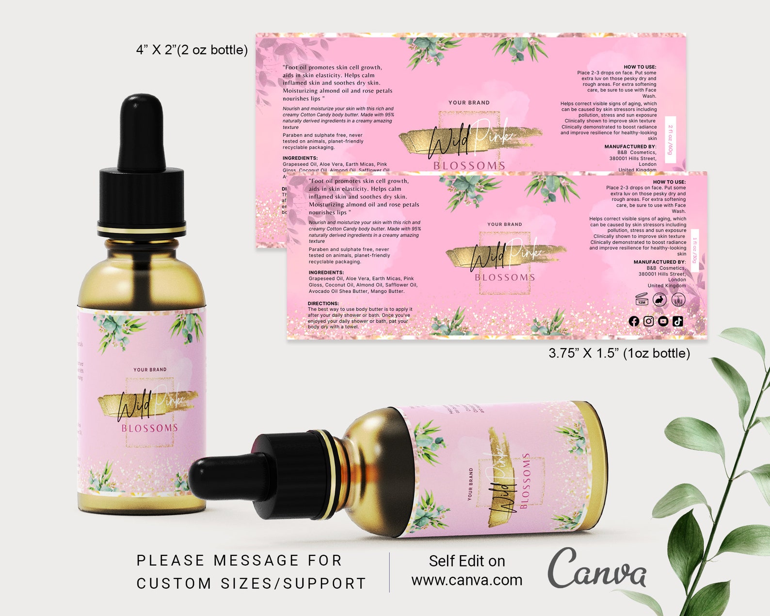 Shea Butter Labels Canva Labels, Skincare, Cosmetic Labels, 16oz, Wrap ...