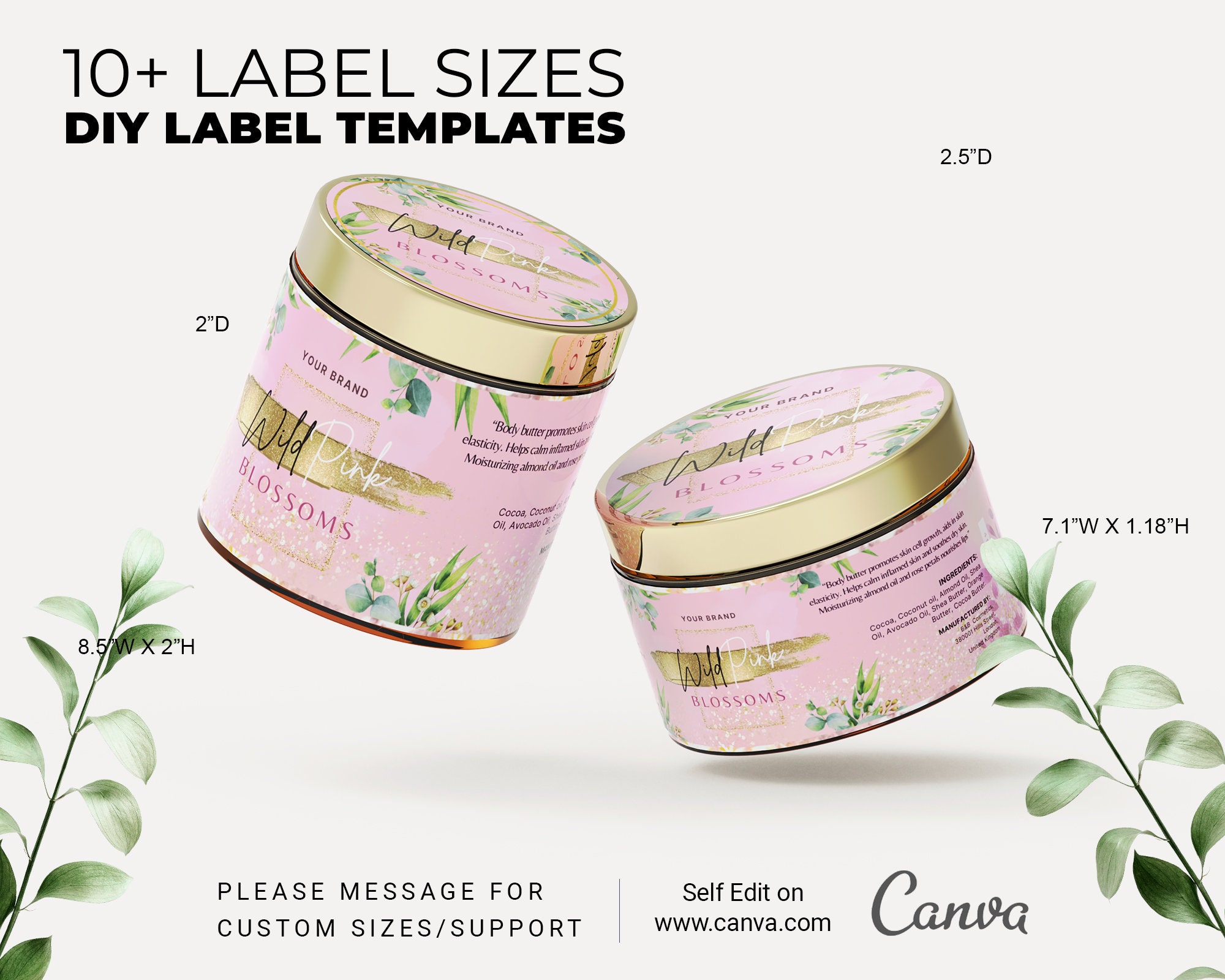 Shea Butter Labels Canva Labels, Skincare, Cosmetic Labels, 16oz, Wrap ...