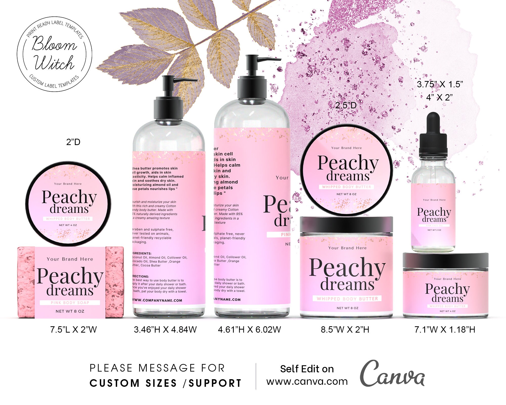 Editable Pink Shea Label Template Body Butter Labels,8oz,4oz,soap ...