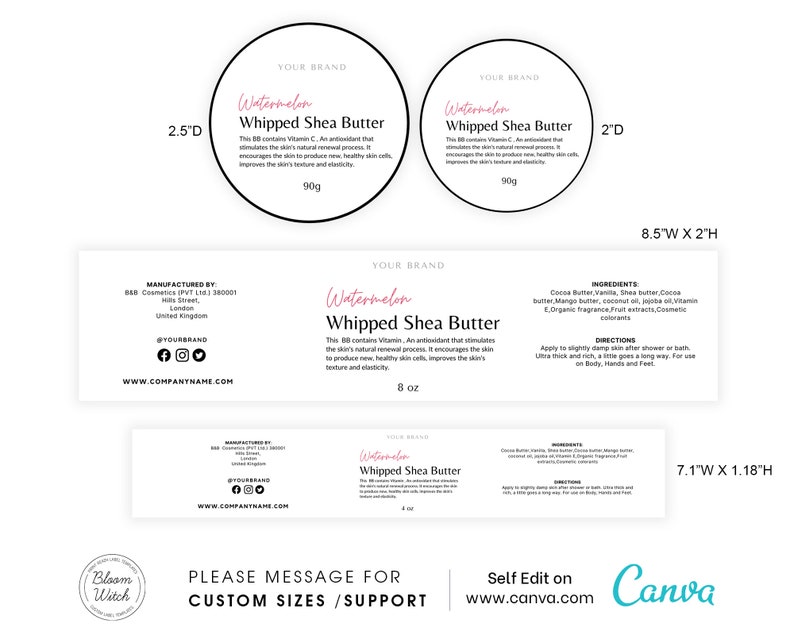 Body Butter Label Template- White Body Butter Labels, Diy Body Butter ...