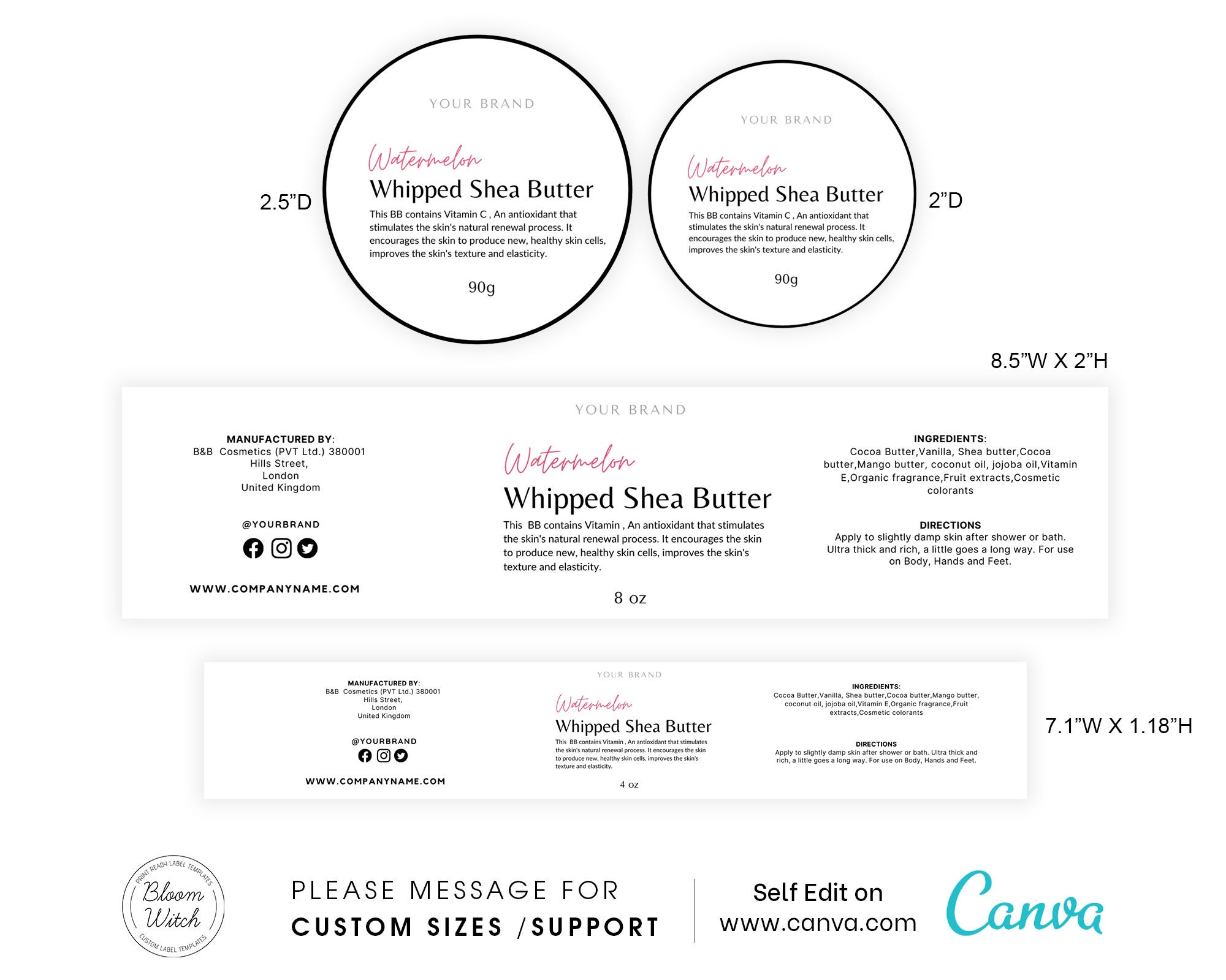 Body Butter Label Template- White Body Butter Labels, Diy Body Butter ...