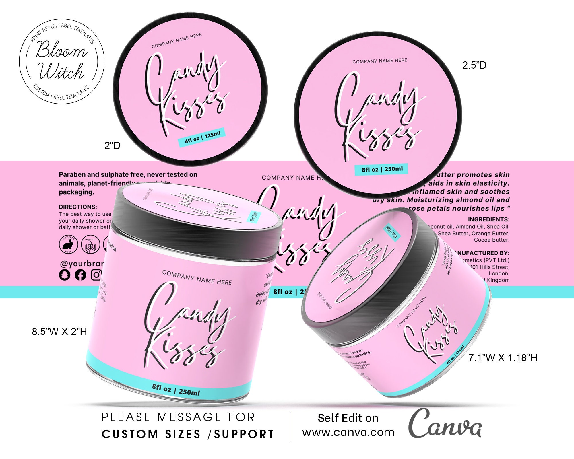 Pink Editable Body Butter Labels - DIY Pink Label Branding, Label ...