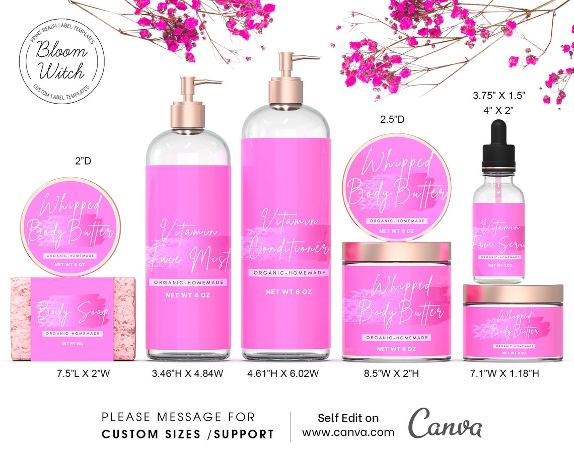 Editable Pink Cosmetic Label Template Body Butter Dropper - Etsy