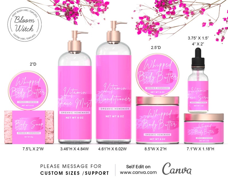 Editable Pink Cosmetic Label Template - Body Butter, Dropper Labels ...