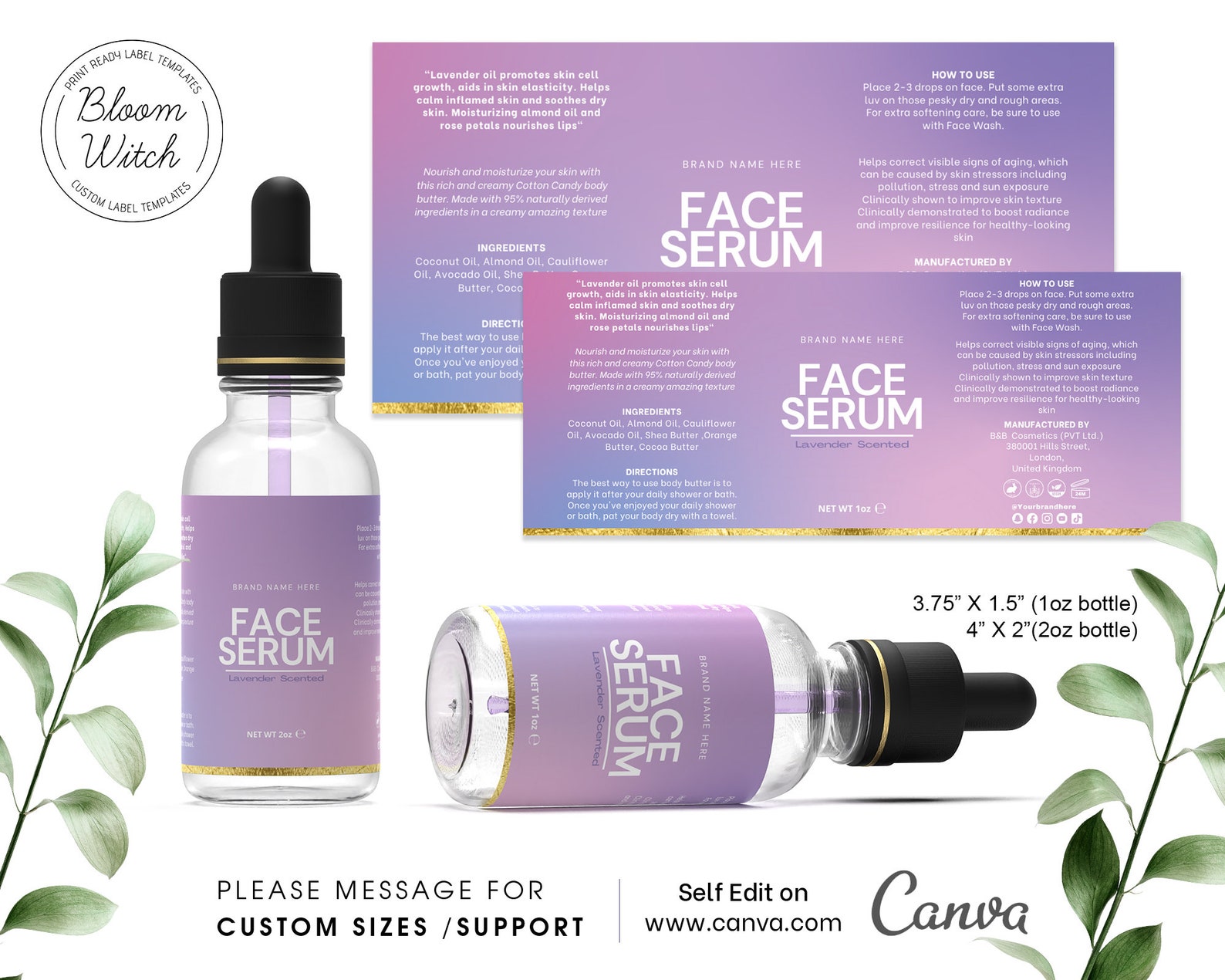 Purple Gold Editable Cosmetic Skincare Label Template Body Butter ...