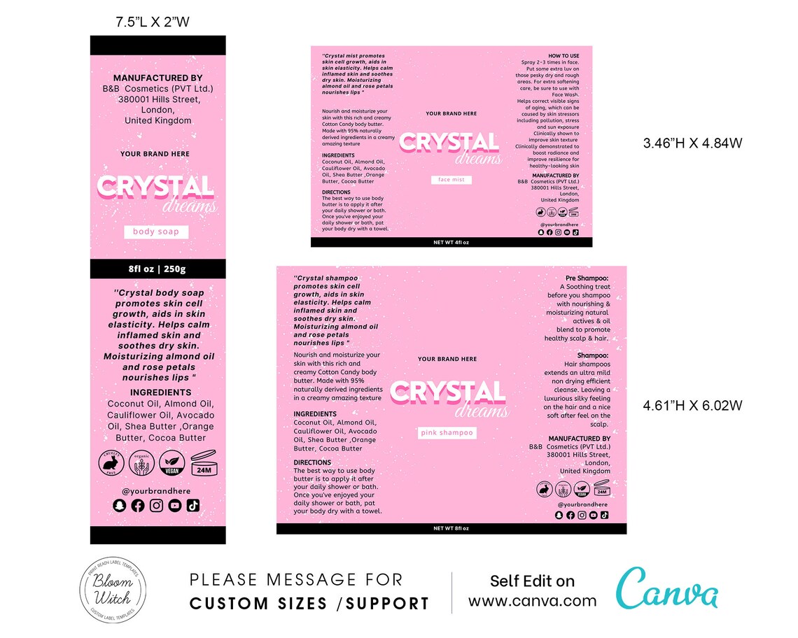 Editable Pink Label Template-body Butter Label, Sugar Scrub, Skincare ...