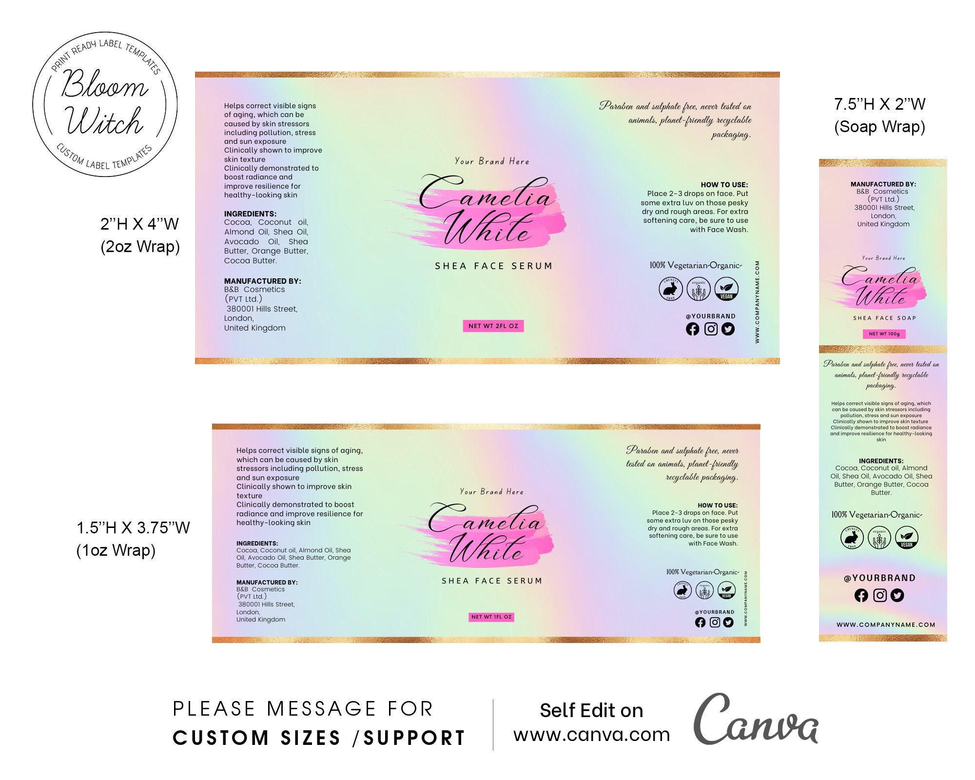 DIY Pink Gold Cosmetic Label Template Body Butterdropper - Etsy