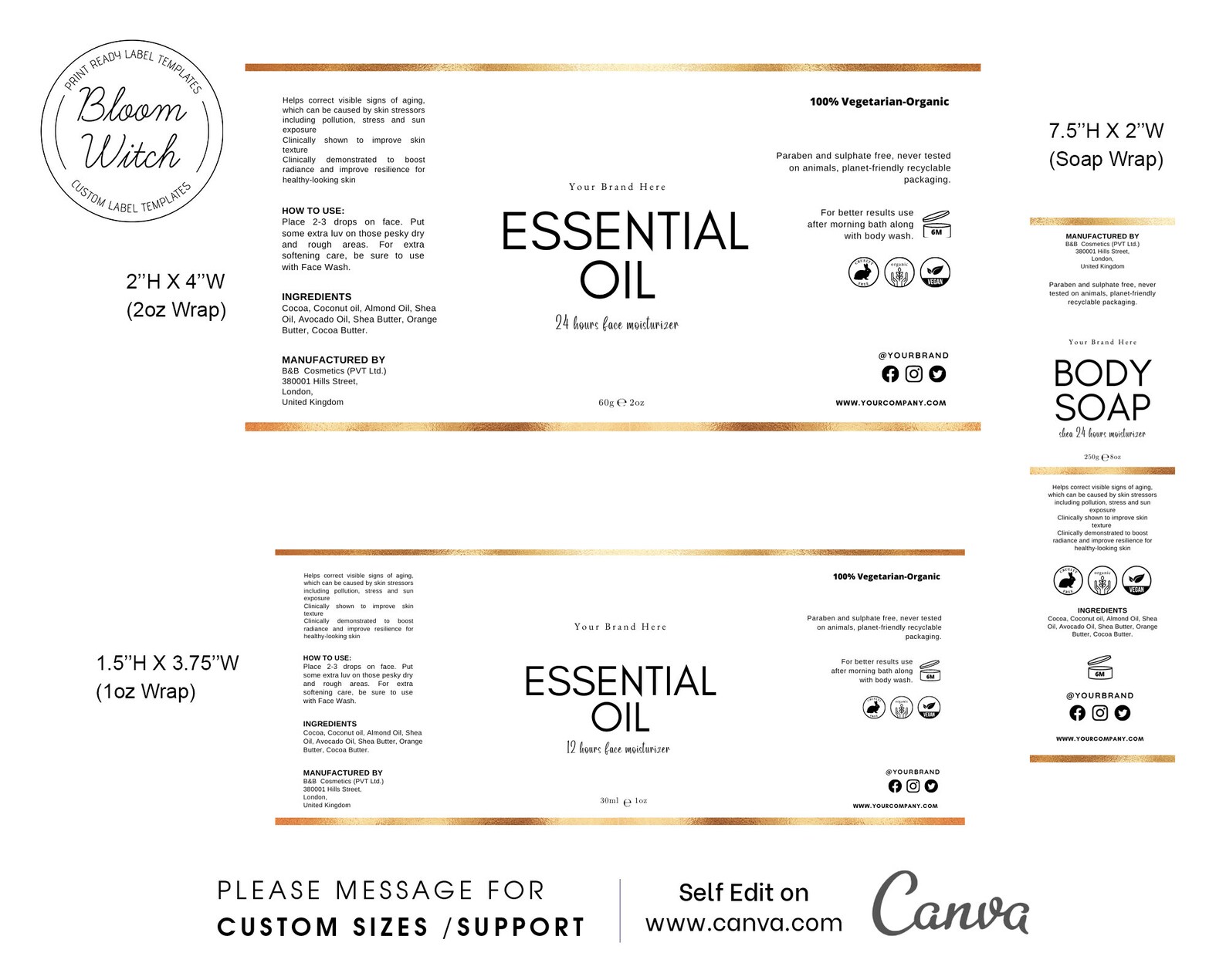 Editable White Labels Bottle and Jar Product Label Set for Canva, Label ...