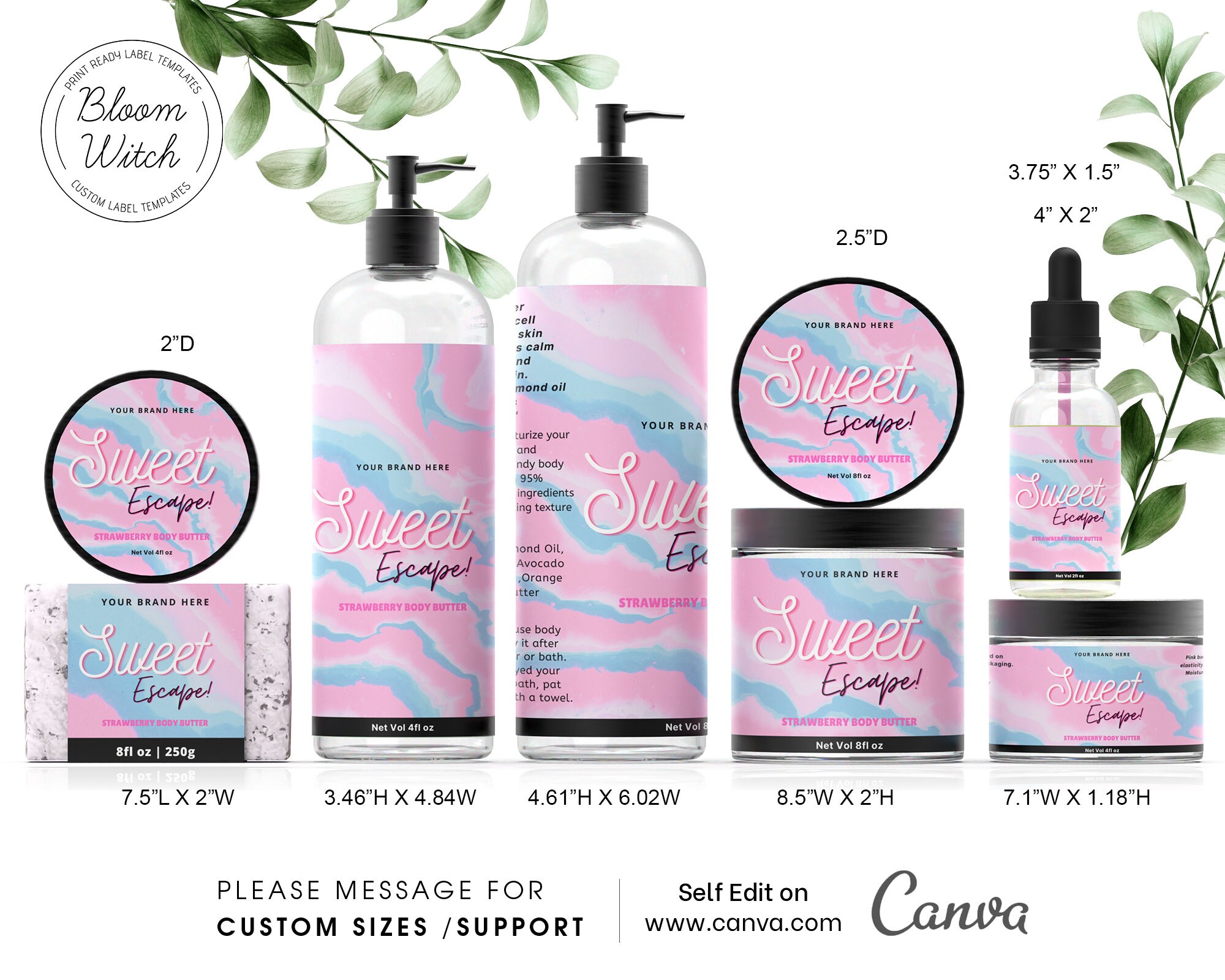 Editable Pink DIY Body Butter Label Collection Pink Labels, Label ...