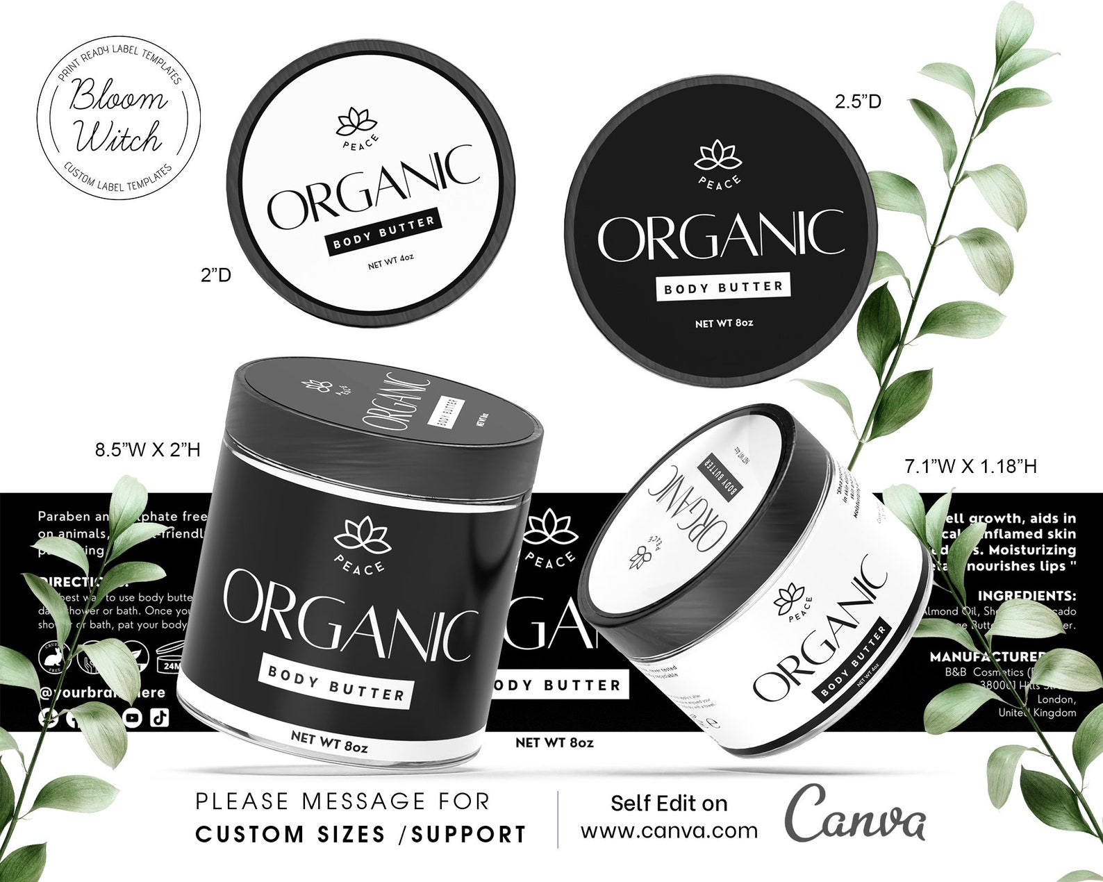 Editable Black White Body Butter Luxury Labels Black and - Etsy