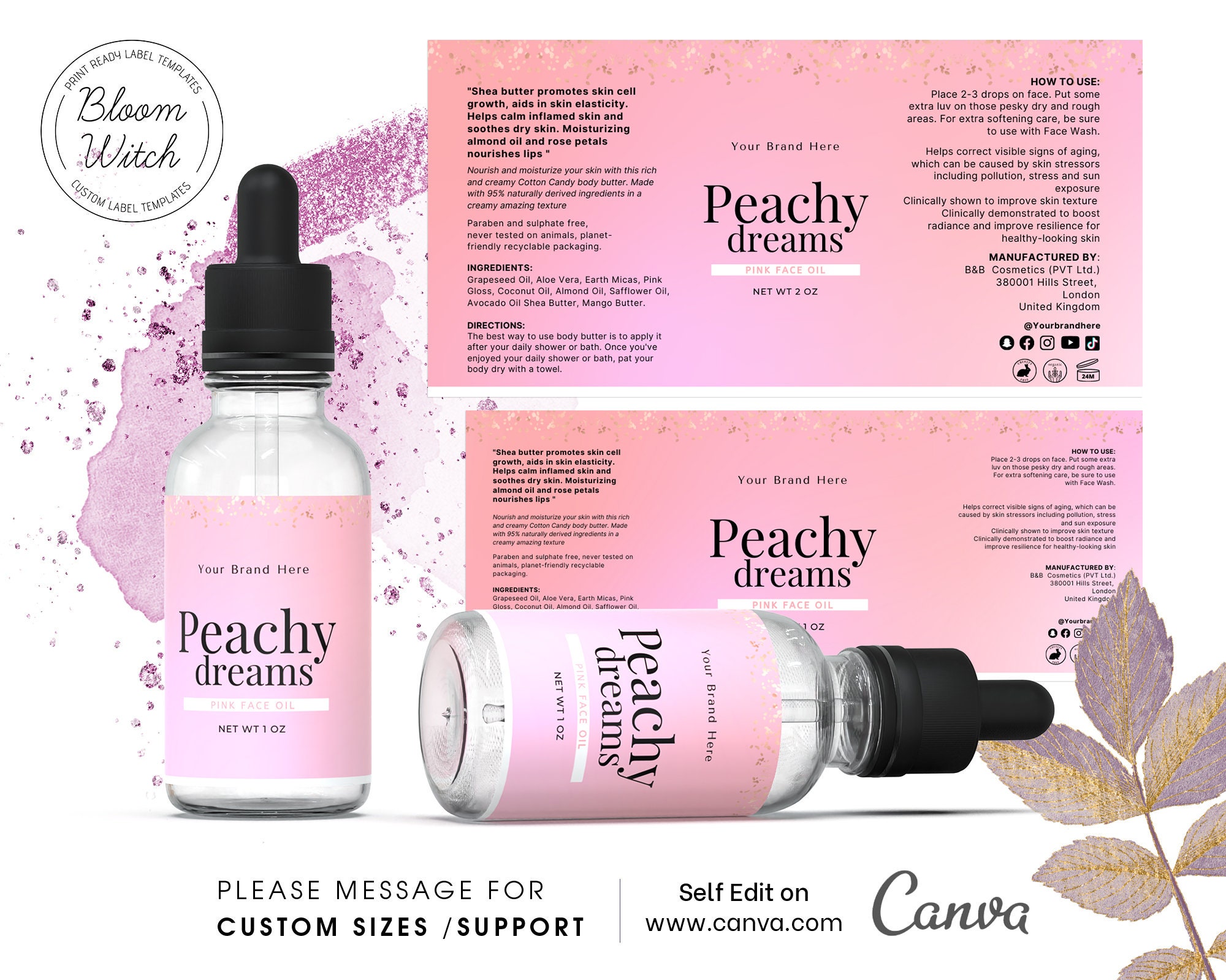 Editable Pink Shea Label Template Body Butter Labels,8oz,4oz,soap ...