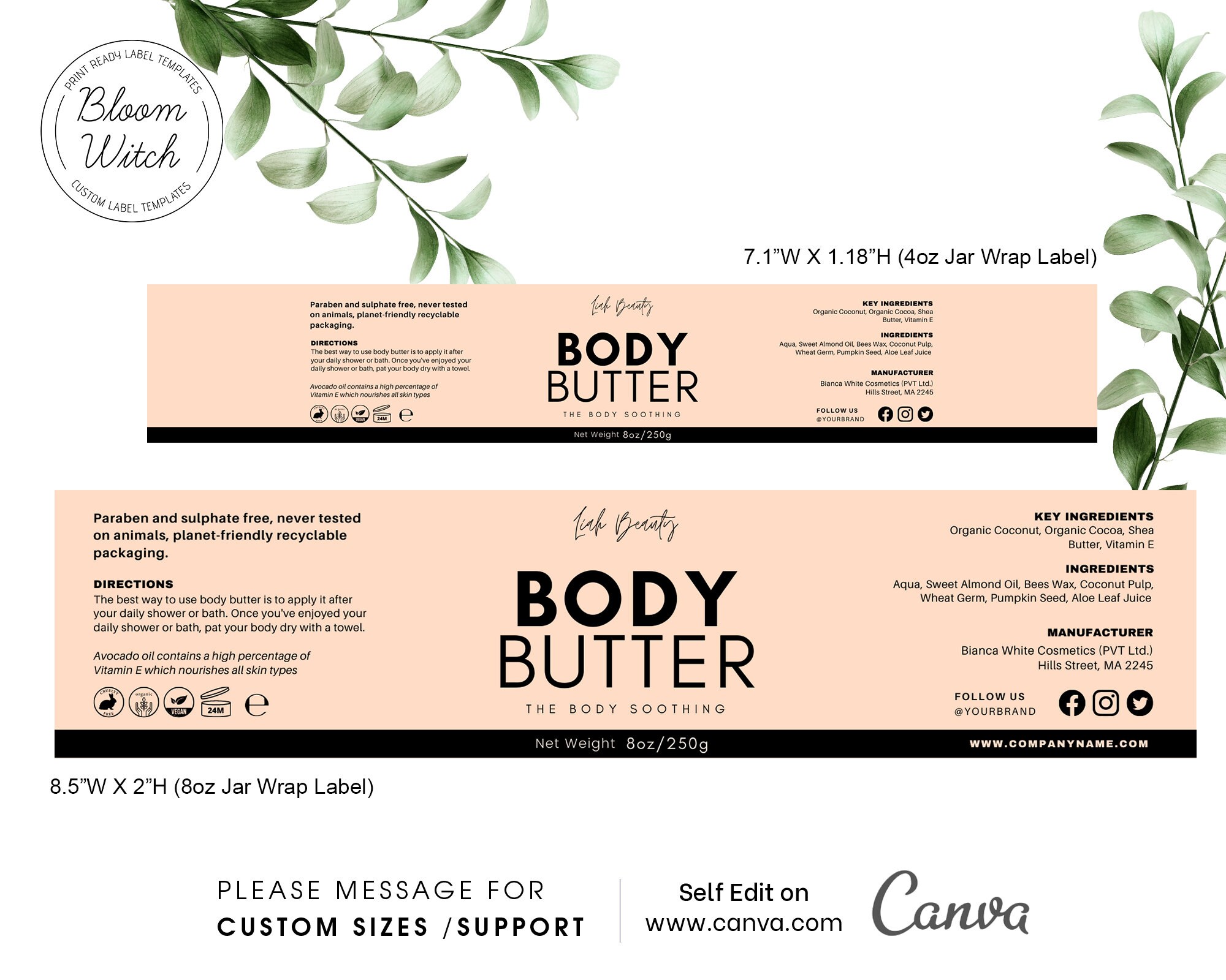 DIY Editable Peach Body Butter Labels Body Butter Label - Etsy